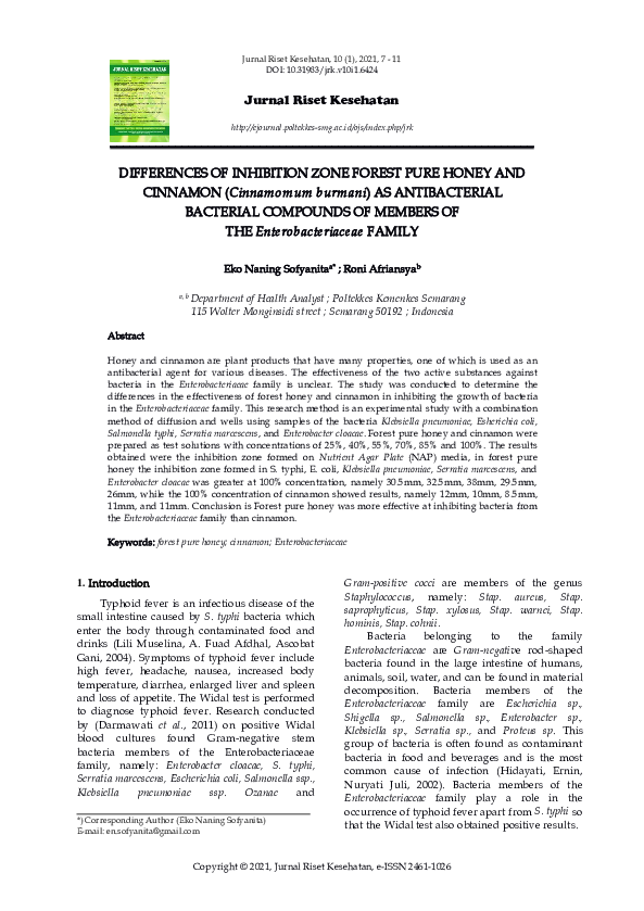 (PDF) DIFFERENCES OF INHIBITION ZONE FOREST PURE HONEY AND CINNAMON ...