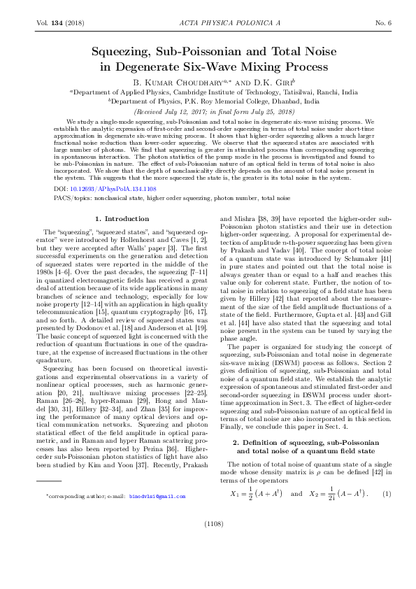 (PDF) Squeezing, Sub-Poissonian and Total Noise in Degenerate Six-Wave ...