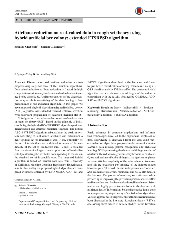 Pdf Attribute Reduction On Real Valued Data In Rough Set Theory Using Hybrid Artificial Bee