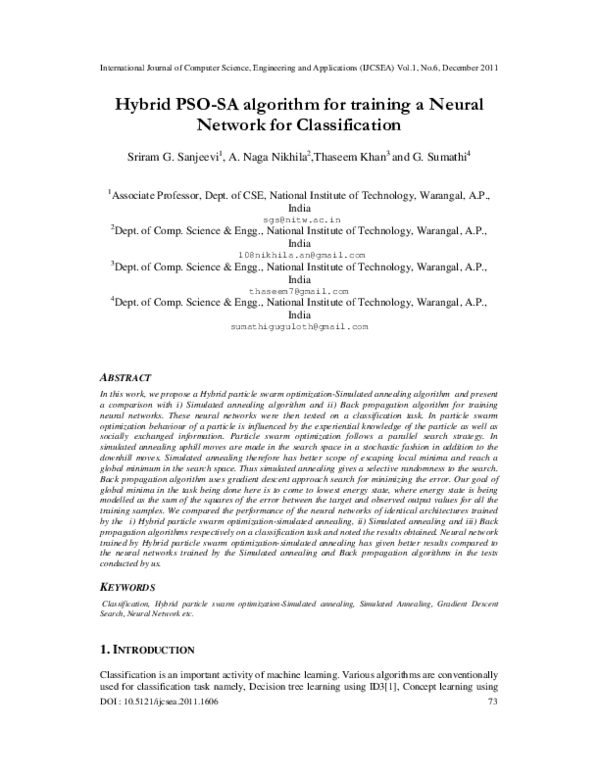 Pdf Hybrid Pso Sa Algorithm For Training A Neural Network For Classification