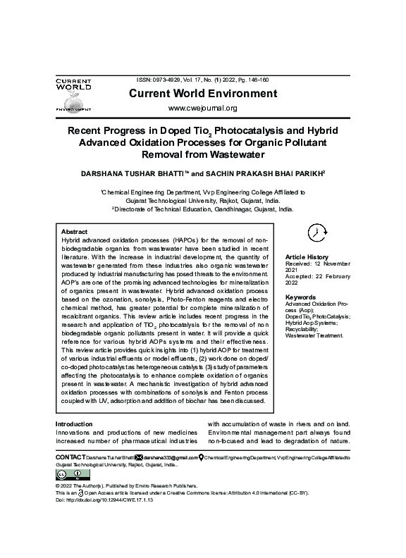 (PDF) Recent progress in doped TiO2Photocatalysis and Hybrid Advanced ...