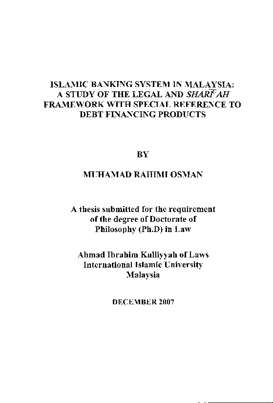 (PDF) Islamic banking system in Malaysia : a study of the legal and shari'ah framework with ...