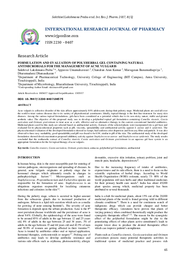 (PDF) Formulation and Evaluation of Polyherbal Gel Containing Natural ...