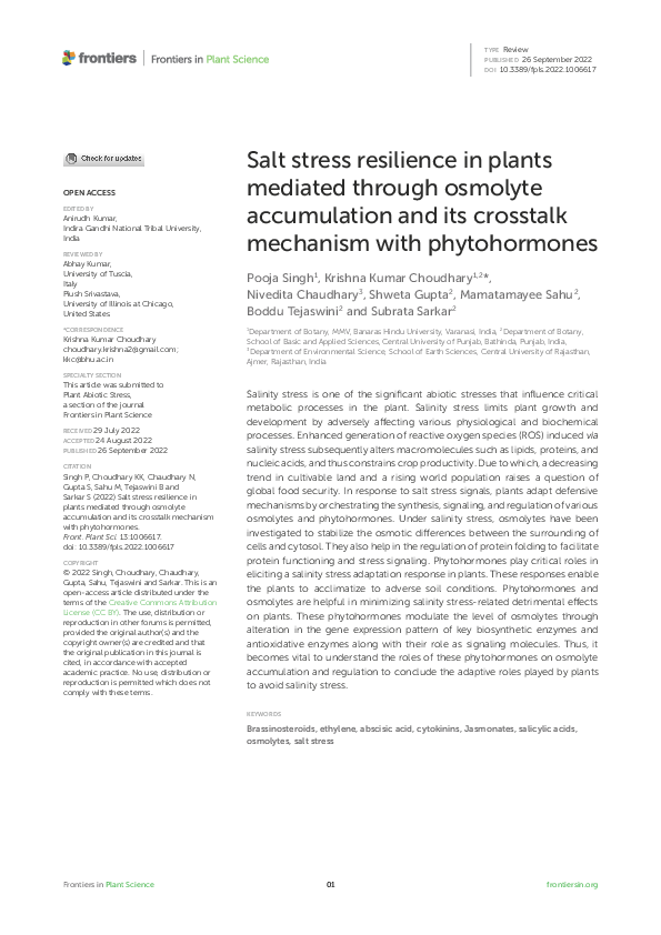 (PDF) Salt stress resilience in plants mediated through osmolyte ...