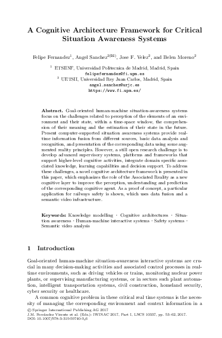 (PDF) A Cognitive Architecture Framework for Critical Situation Awareness Systems