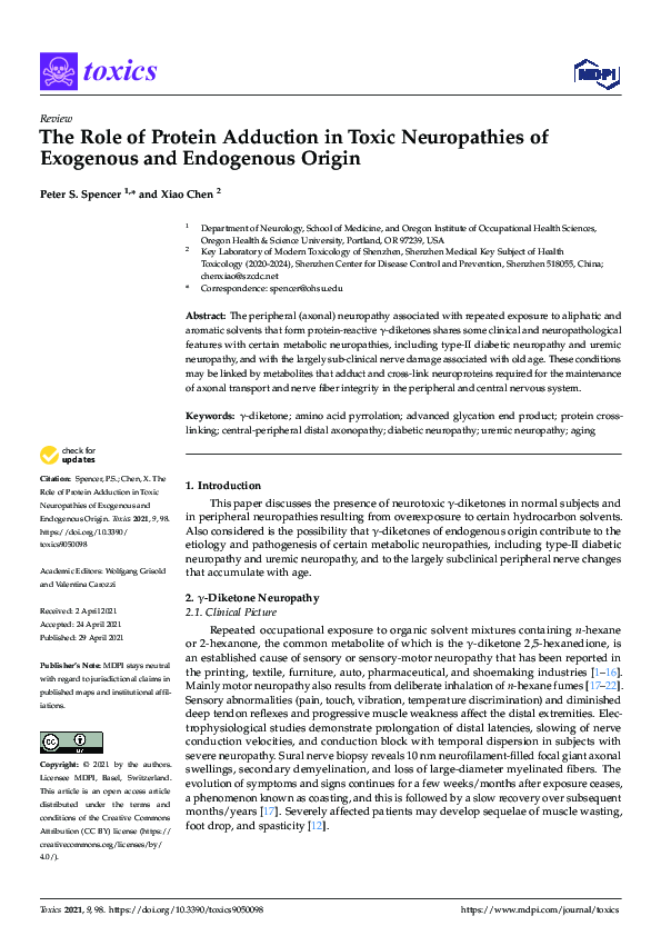 (PDF) The Role of Protein Adduction in Toxic Neuropathies of Exogenous ...