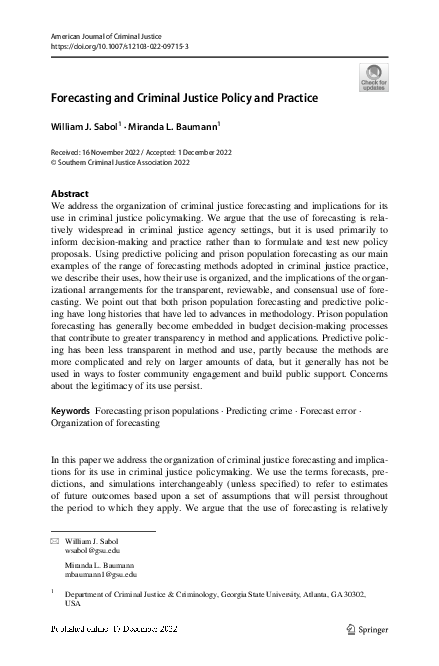 (PDF) Forecasting and Criminal Justice Policy and Practice