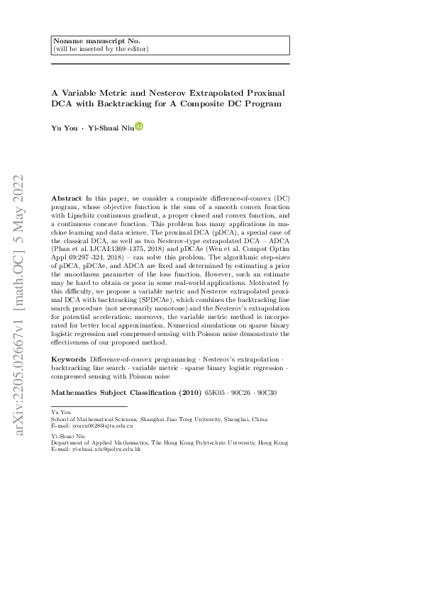 Pdf A Variable Metric And Nesterov Extrapolated Proximal Dca With Backtracking For A Composite