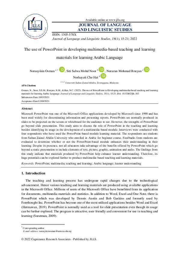 (PDF) The use of PowerPoint in developing multimedia-based teaching and ...