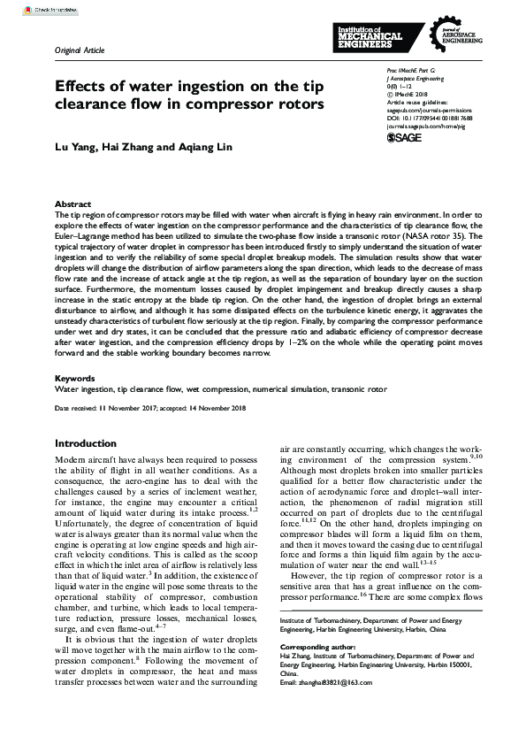 (PDF) Effects of water ingestion on the tip clearance flow in ...