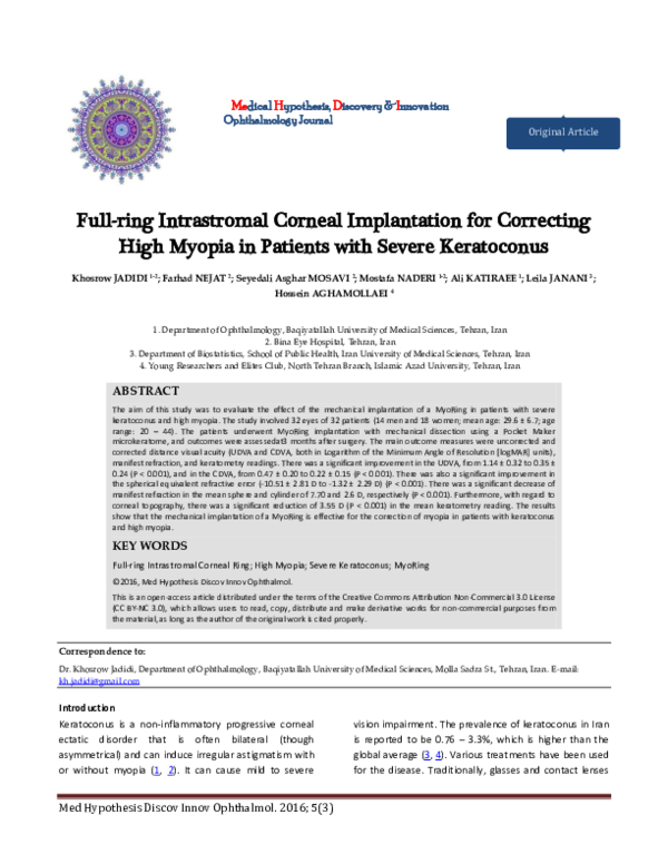 (PDF) Full-ring Intrastromal Corneal Implantation for Correcting High ...