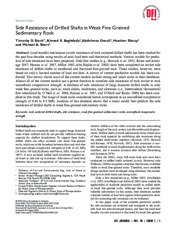 (PDF) Side Resistance of Drilled Shafts in Weak Fine Grained ...