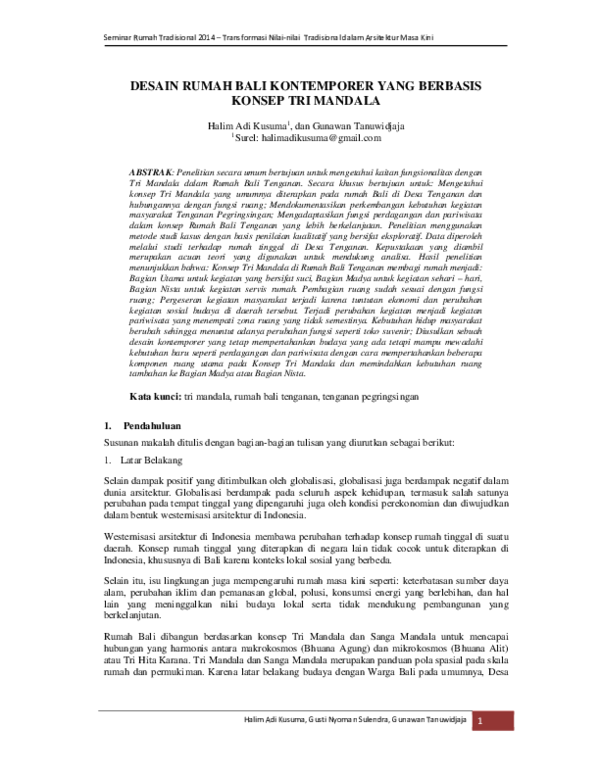 (PDF) Desain Rumah Bali Kontemporer Yang Berbasis Konsep Tri Mandala
