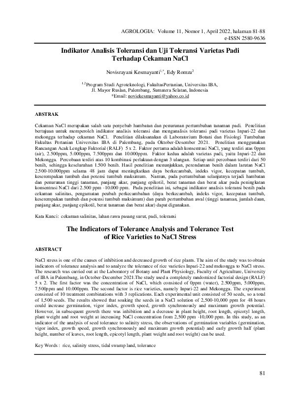 (PDF) The Indicators of Tolerance Analysis and Tolerance Test of Rice ...