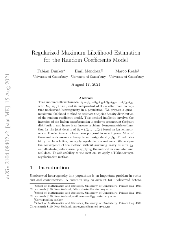 Pdf Regularized Maximum Likelihood Estimation For The Random Coefficients Model