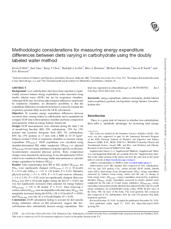 Pdf Methodologic Considerations For Measuring Energy Expenditure Differences Between Diets
