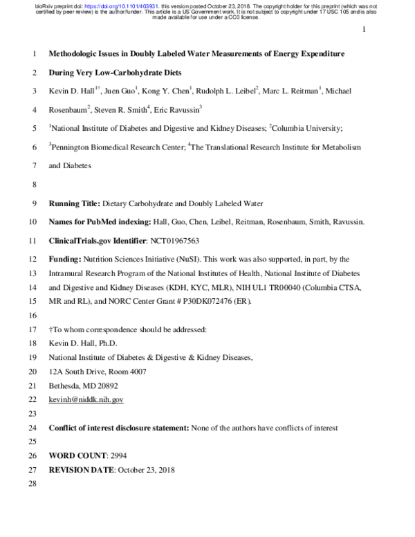 (PDF) Methodologic Issues in Doubly Labeled Water Measurements of ...