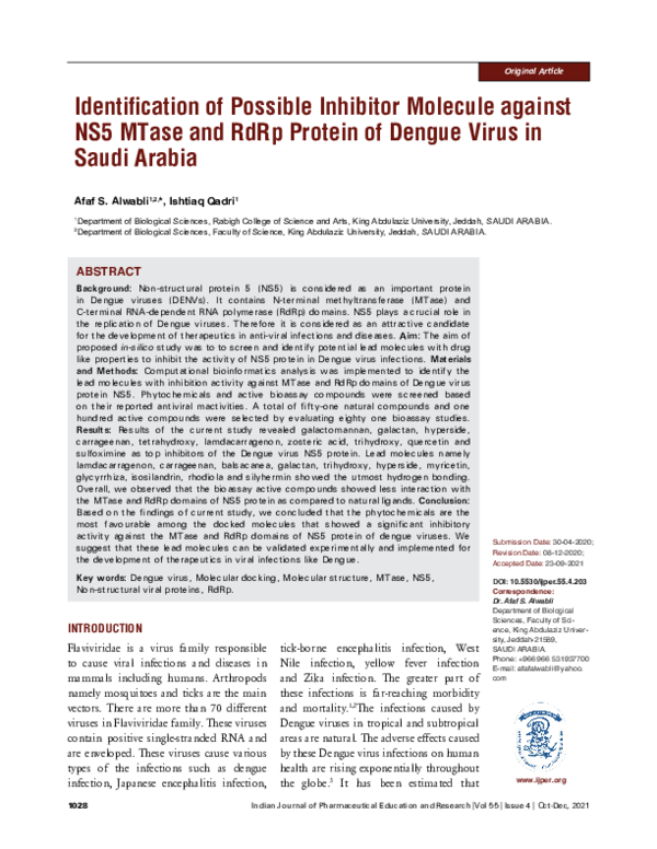 (PDF) Identification of Possible Inhibitor Molecule against NS5 MTase and RdRp Protein of Dengue ...