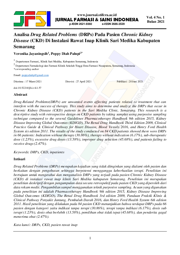 (PDF) ANALISA DRUG RELATED PROBLEMS (DRPs) PADA PASIEN CHRONIC KIDNEY ...