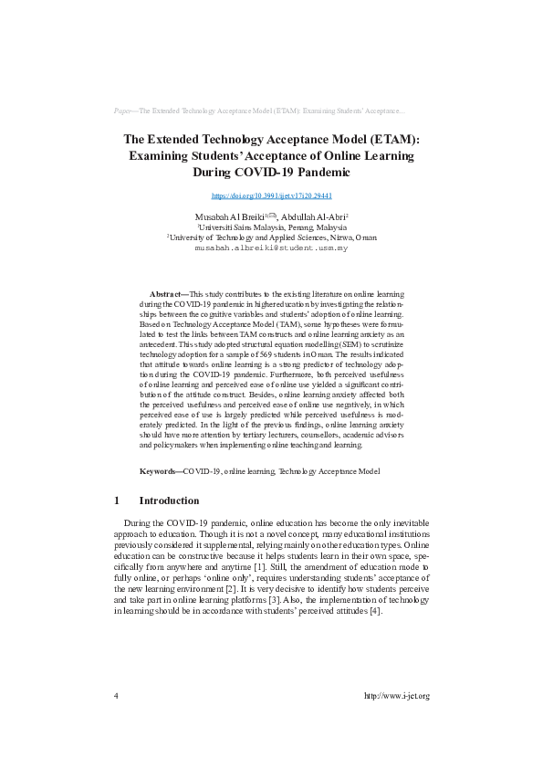 (PDF) The Extended Technology Acceptance Model (ETAM): Examining ...