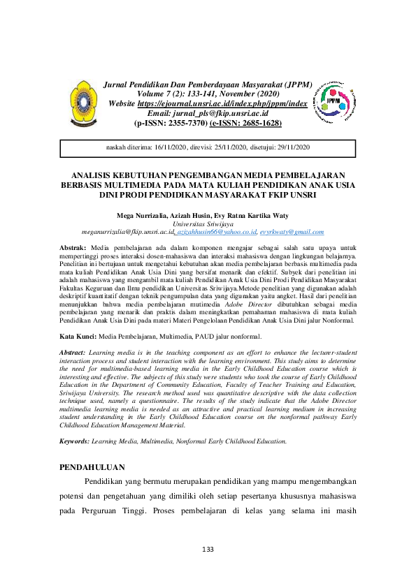 (PDF) Analisis Kebutuhan Pengembangan Media Pembelajaran Berbasis Multimedia Pada Mata Kuliah ...