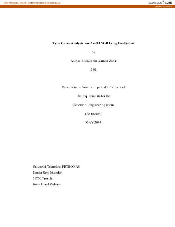 (PDF) Type Curve Analysis For An Oil Well Using PanSystem