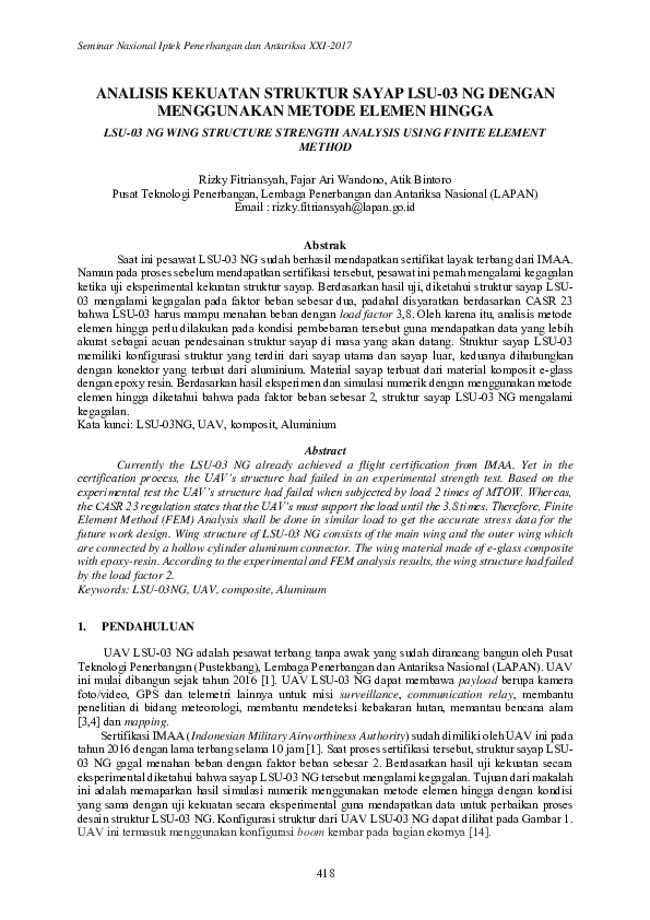 Pdf Lsu 03 Ng Wing Structure Strength Analysis Using Finite Element Method