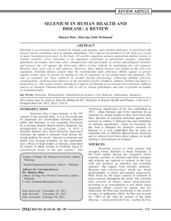 (PDF) Selenium in Human Health and Disease: A Review