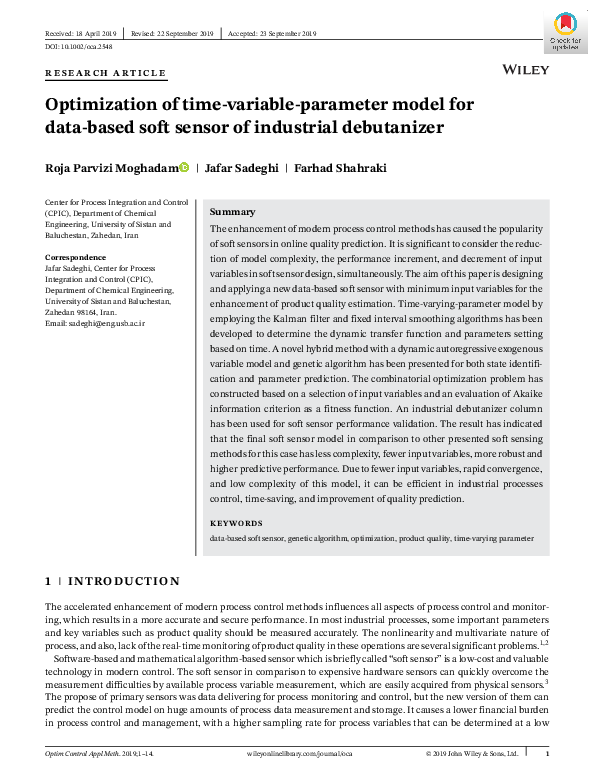 (PDF) Optimization of time‐variable‐parameter model for data‐based soft sensor of industrial ...