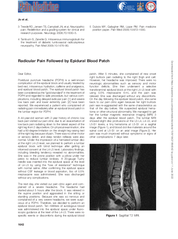 (PDF) Radicular Pain Followed by Epidural Blood Patch | JIN YOUNG ...