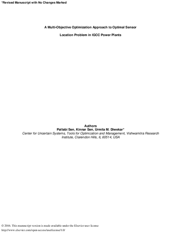 (PDF) A multi-objective optimization approach to optimal sensor location problem in IGCC power ...