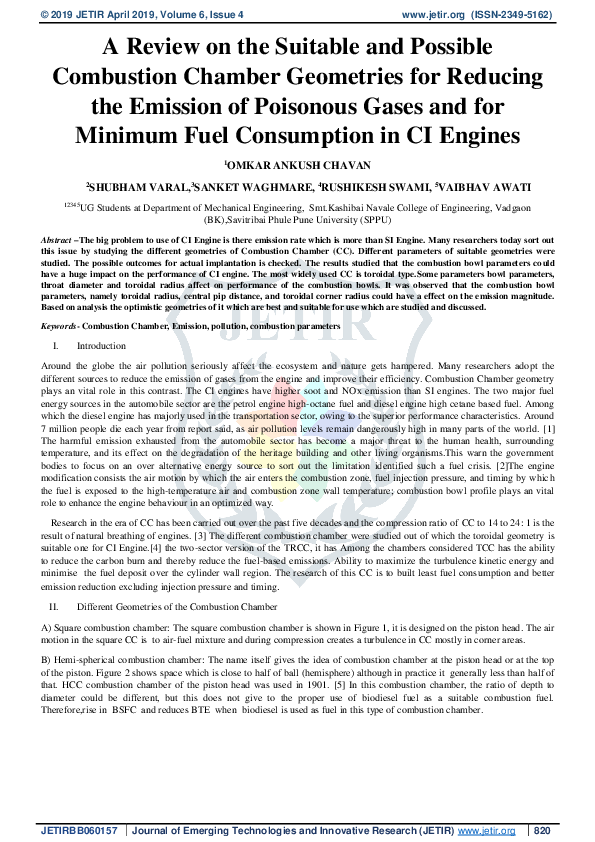 (PDF) A Review on the Suitable and Possible Combustion Chamber ...