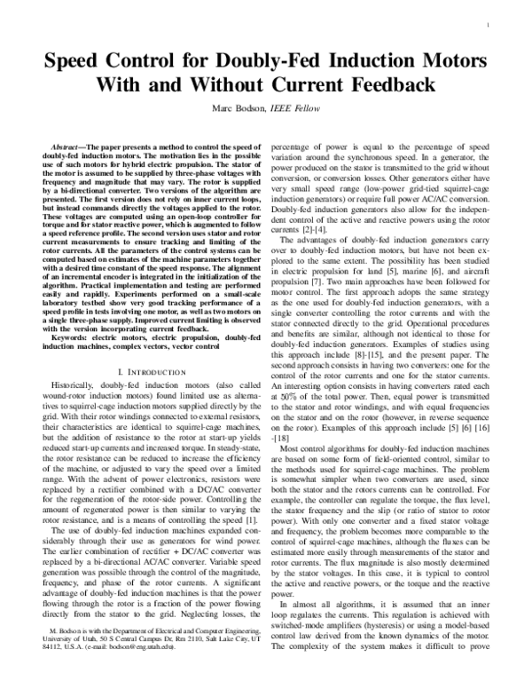(PDF) Speed Control for Doubly Fed Induction Motors With and Without ...