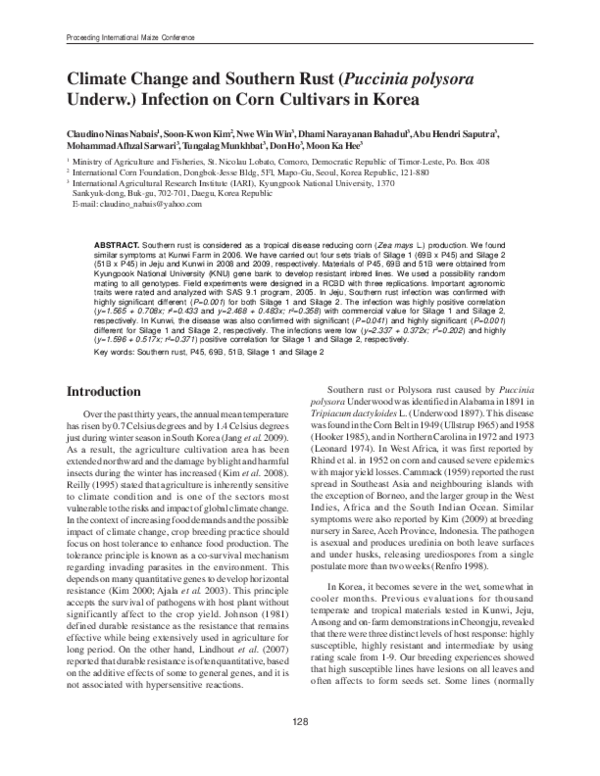 (PDF) Climate Change and Southern Rust (Puccinia polysora Underw ...