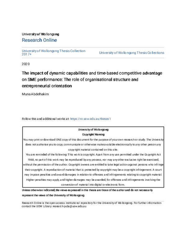(PDF) The impact of dynamic capabilities and time-based competitive advantage on SME performance ...