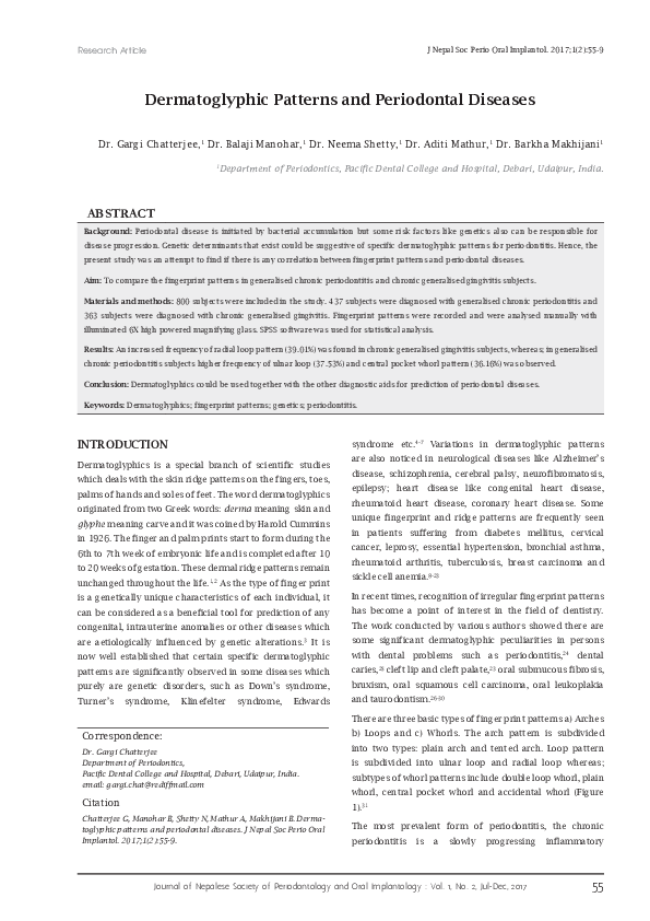 (PDF) Dermatoglyphic Patterns and Periodontal Diseases | Balaji Manohar ...