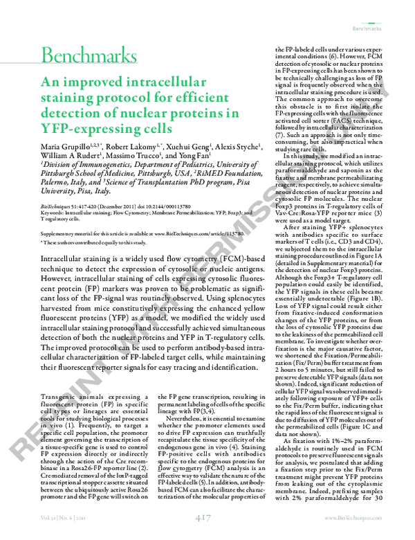 (PDF) An improved intracellular staining protocol for efficient ...