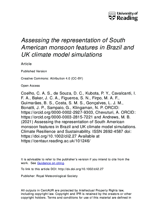 (PDF) Assessing the representation of South American monsoon features ...