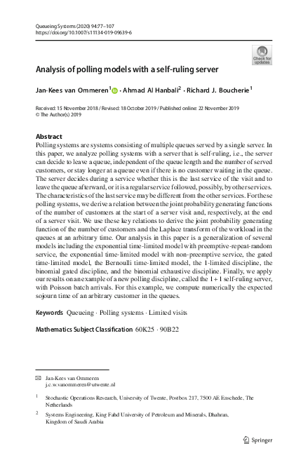 Pdf Analysis Of Polling Models With A Self Ruling Server Ahmad Al Hanbali