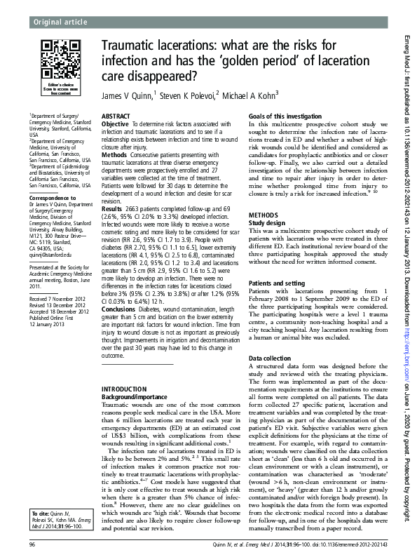 (PDF) Traumatic lacerations: what are the risks for infection and has ...