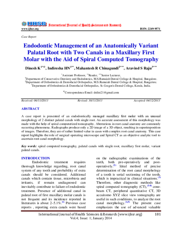 (PDF) Endodontic Management of an Anatomically Variant Palatal Root ...