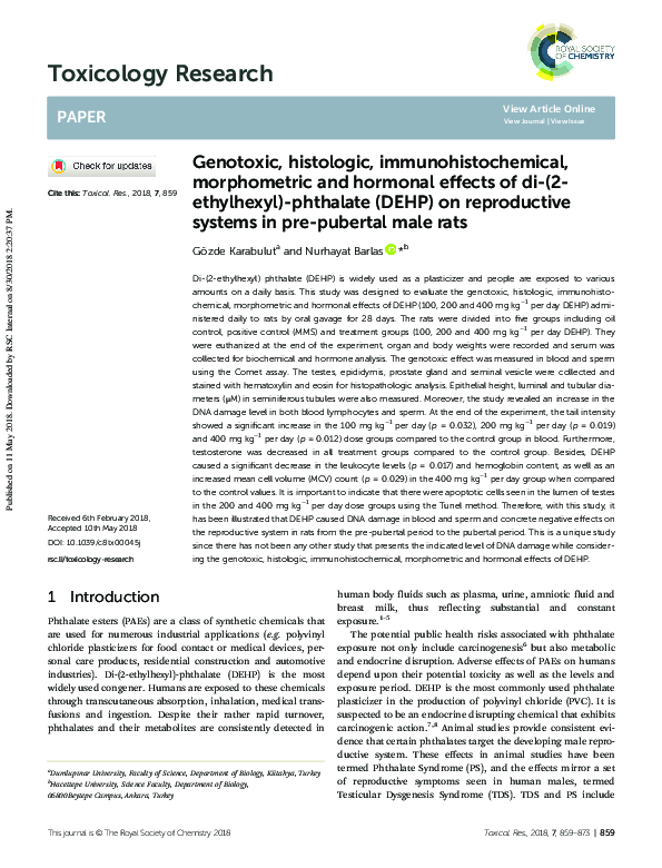 (PDF) Genotoxic, histologic, immunohistochemical, morphometric and hormonal effects of di-(2 ...