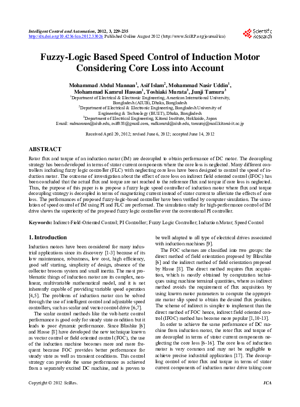 (PDF) Fuzzy-Logic Based Speed Control of Induction Motor Considering Core Loss into Account