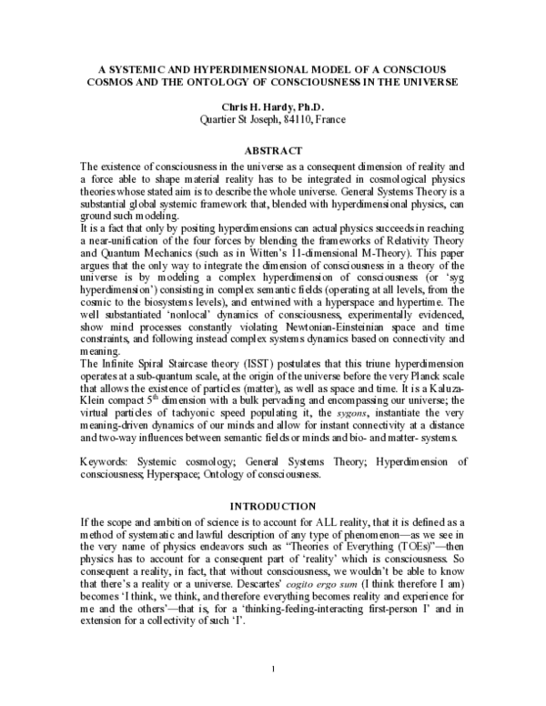 (PDF) A Systemic and Hyperdimensional Model of a Conscious Cosmos and ...