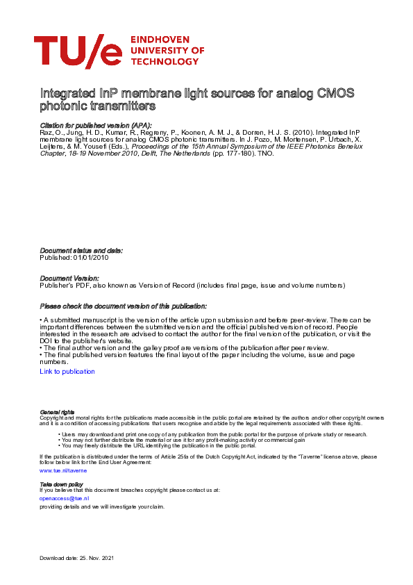 (PDF) Integrated InP membrane light sources for analog CMOS photonic ...