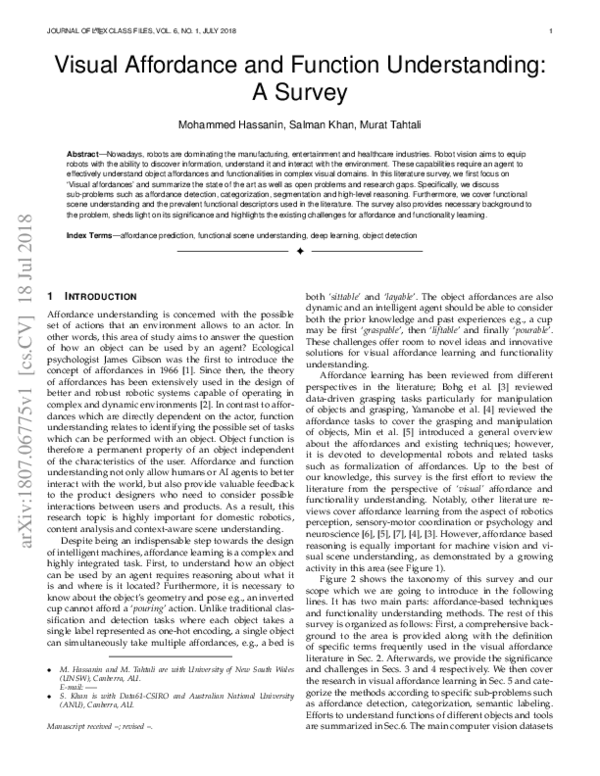 (PDF) Visual Affordance and Function Understanding