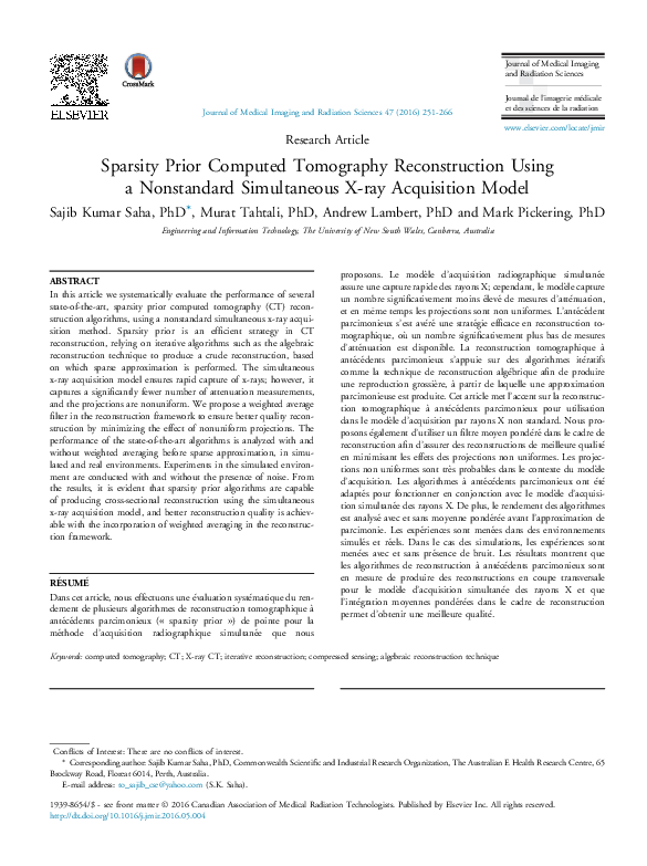 (PDF) Sparsity Prior Computed Tomography Reconstruction Using a Nonstandard Simultaneous X-ray ...