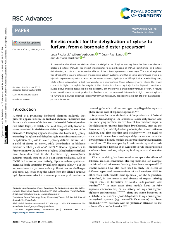 (PDF) Kinetic model for the dehydration of xylose to furfural from a ...