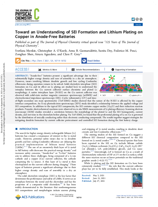 Toward an Understanding of SEI Formation and Lithium Plating on Copper ...