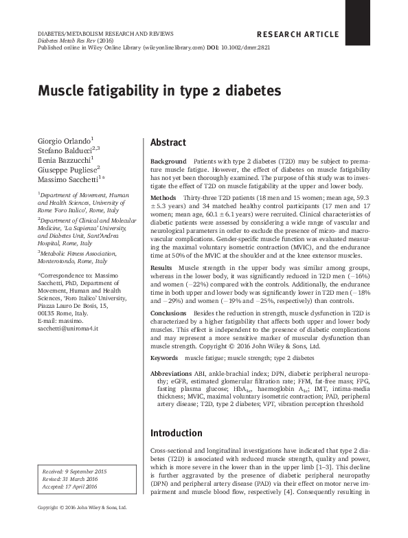 (PDF) Muscle fatigability in type 2 diabetes